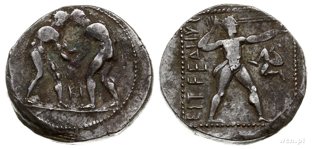 stater, 370-333, Dwaj zapaśnicy/Procarz i napis, Grecja - Warszawskie ...