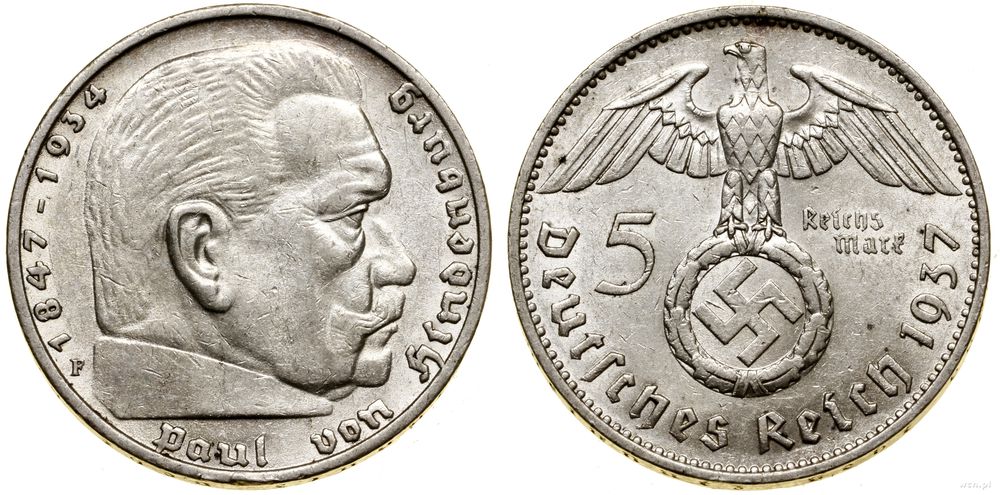 5 marek, 1937 F, Paul von Hindenburg, Niemcy - Warszawskie Centrum ...