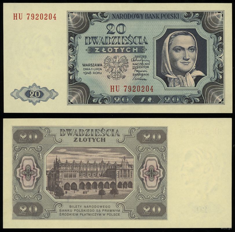 20 złotych, 1.07.1948, seria HU, numeracja 7920204, Polska - E-aukcja ...